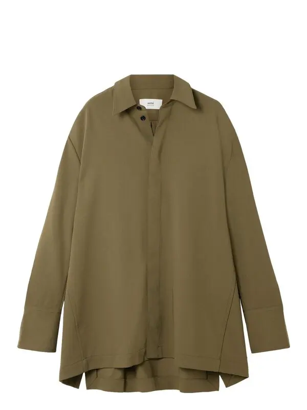 Ami Oversized Wool-crepe Shirt - Green
