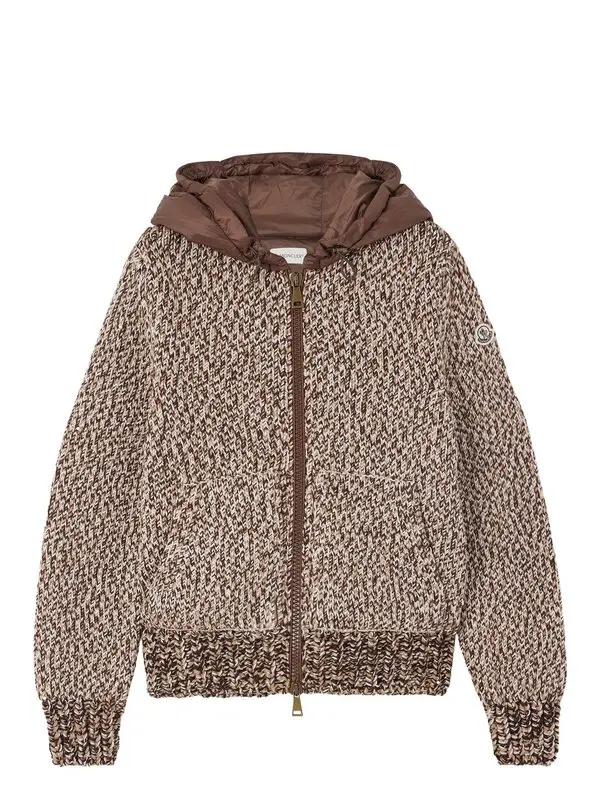 Moncler Hooded Quilted Wool Cardigan - Brown