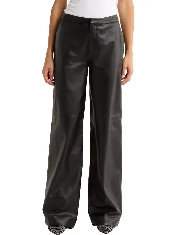 L'Agence Livvy Lambskin Leather Trousers - Black