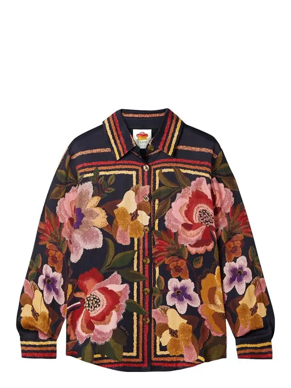 Farm Rio Floral-print Satin Shirt - Multi