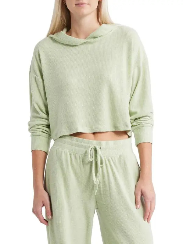 HAPPY CAMP3R Lily Crop Ribbed Hoodie - Pistachio