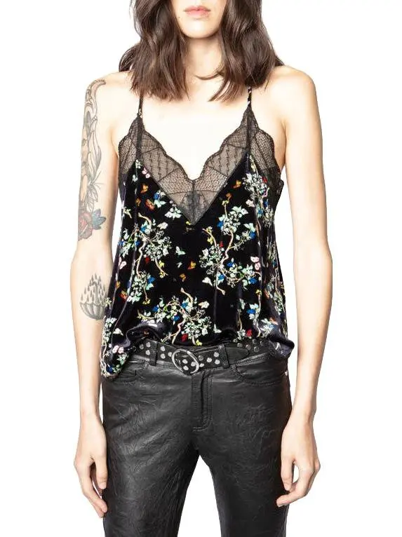 Zadig&Voltaire Christy Velvet Blossom Camisole - Noir