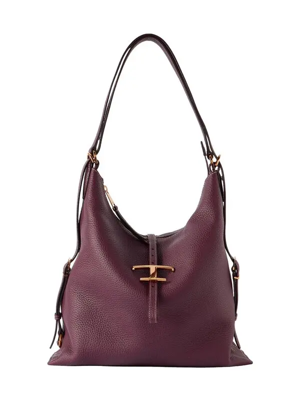 TOD'S Textured-leather Shoulder Bag - Burgundy