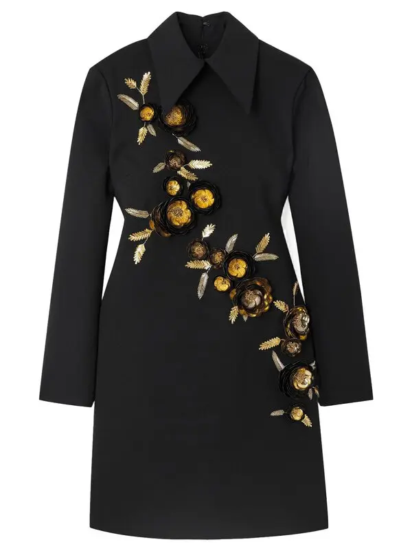 Carolina Herrera Embellished Wool-blend Mini Shirt Dress - Black