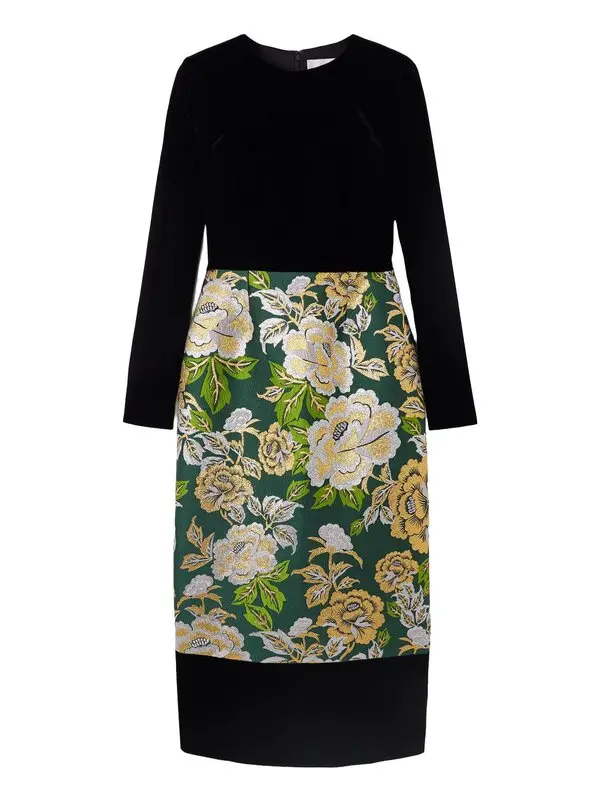 Carolina Herrera Velvet And Floral-jacquard Midi Dress - Black