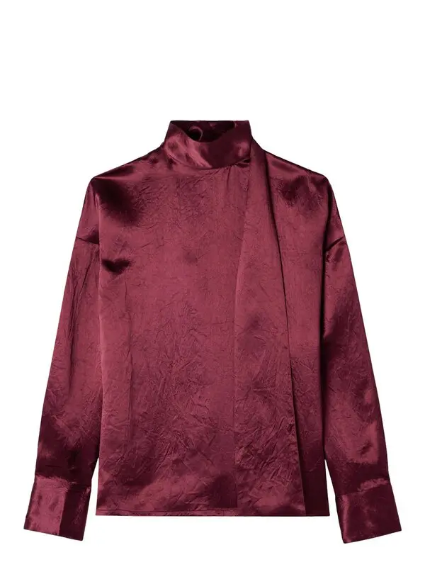 Maria Mcmanus Scarf-detailed Crinkled-satin Blouse - Red