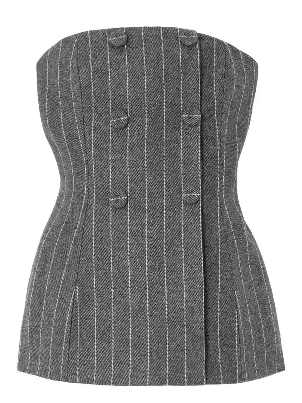 Carolina Herrera Strapless Double-breasted Pinstriped Top - Gray