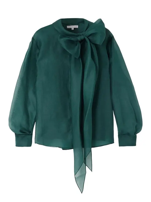 Carolina Herrera Pussy-bow Silk-organza Blouse - Green