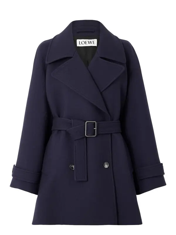 Loewe Double-breasted Belted Wool And Silk-blend Twill Jacket - Blue