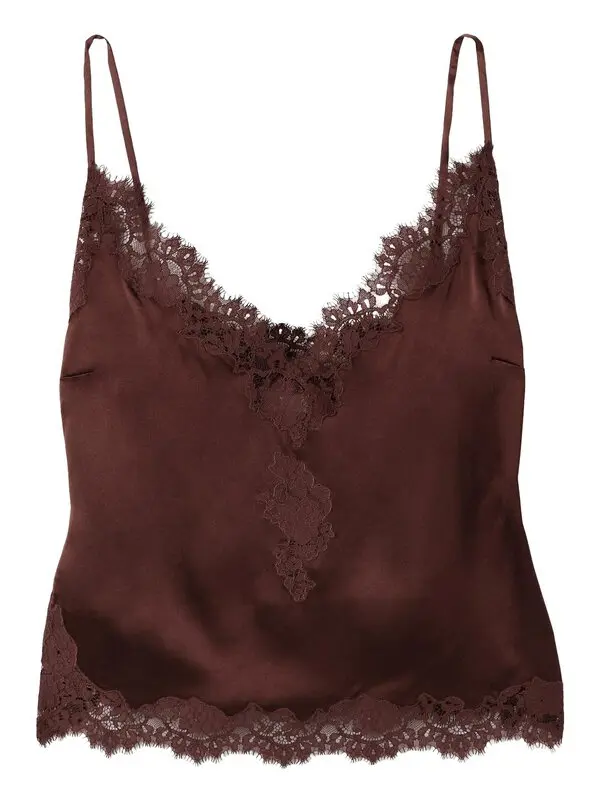 DÔEN Kira Corded Lace-trimmed Silk-satin Camisole - Brown