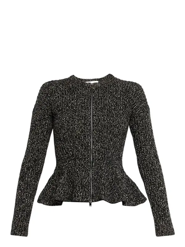 Max Mara Kim Cashmere Peplum Zip Cardigan - Black & White