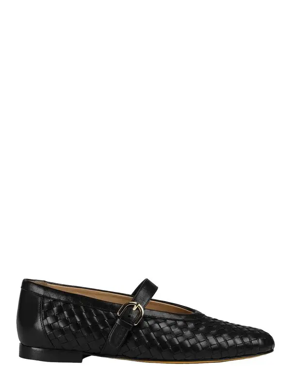 DOUCAL'S Woven Leather Mary Jane Flats - Black