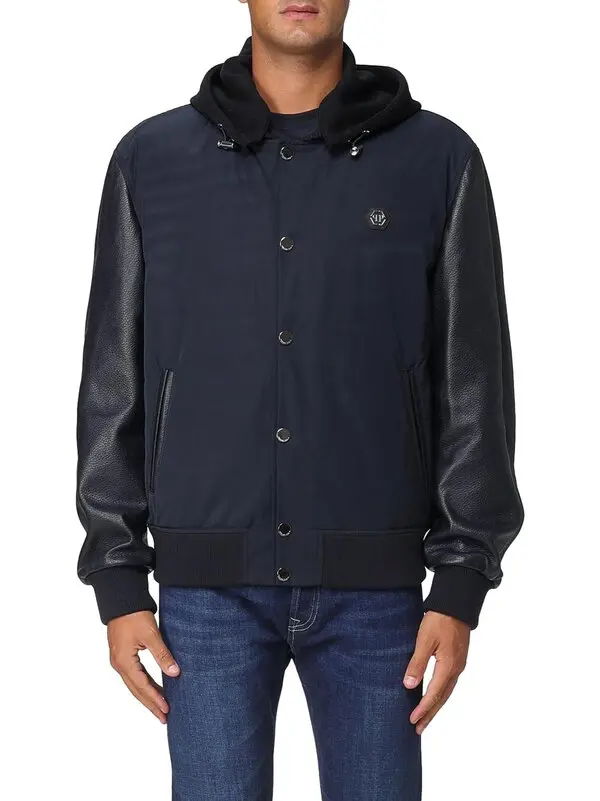 Philipp Plein Varsity Jacket With Leather Sleeves - Navy