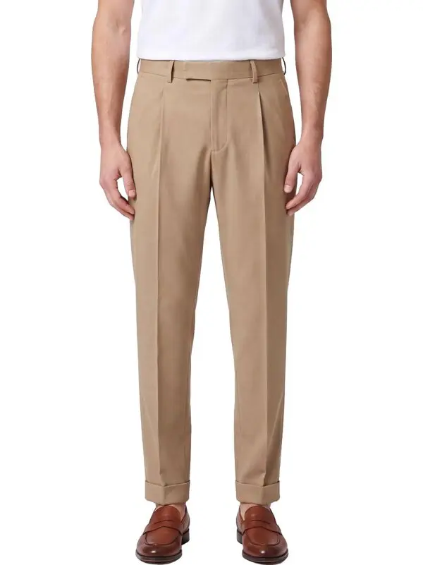 PT TORINO Pleated Slim Fit Tailored Trousers In Virgin Wool - Beige