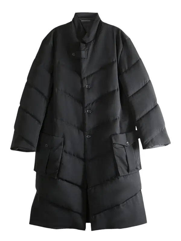 YOHJI YAMAMOTO POUR HOMME 3-button Diagonal Padded Long Coat - Black