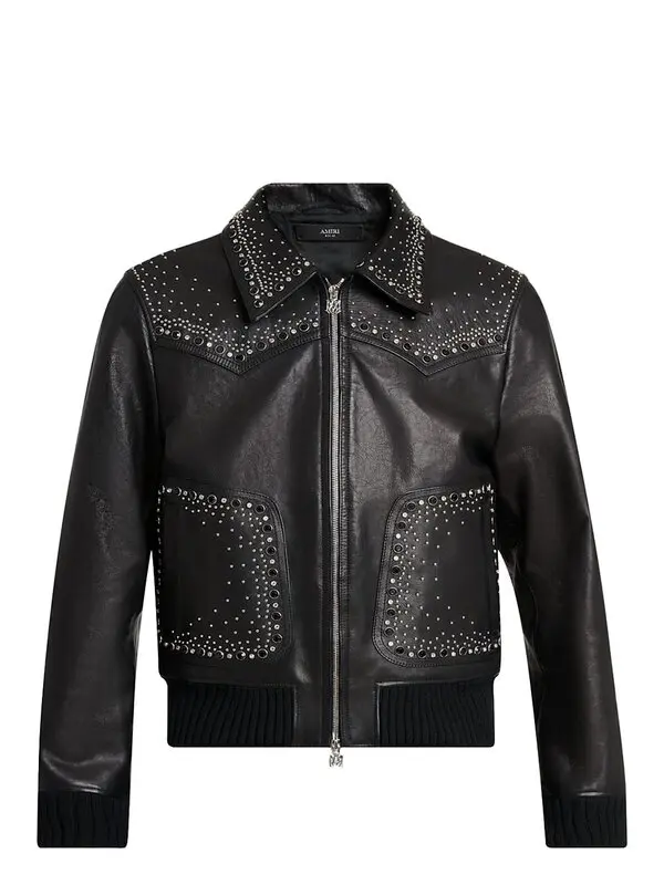 Amiri Leather Crystal-studded Western Blouson - Black