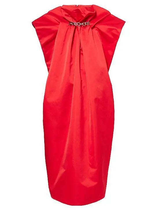 Simone Rocha Ruched Duchess Woven Midi Dress - Red