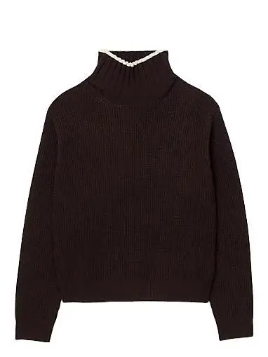 Sandro Ribbed Wool And Cashmere-blend Jumper - Black Brown
