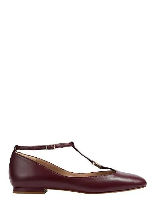 LK BENNETT Minna Leather Mary Jane Flats - Red-burgundy