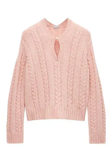 Loewe Keyhole Cable-knit Wool Jumper - Pink