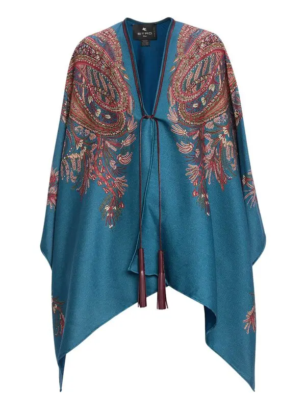 Etro Floral Paisley-print Handkerchief Cape - Print On Blue Base