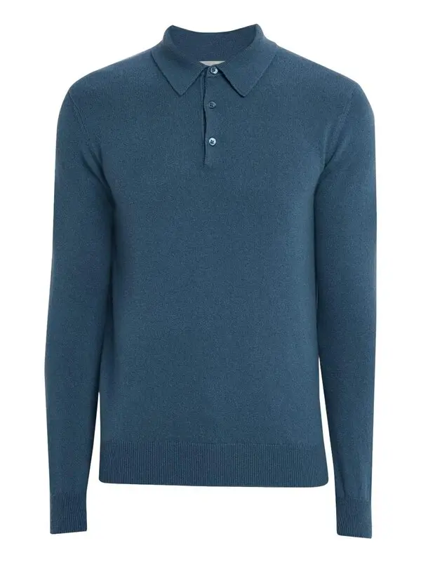 Neiman Marcus Cashmere Long-sleeve Polo Sweater - Aegean