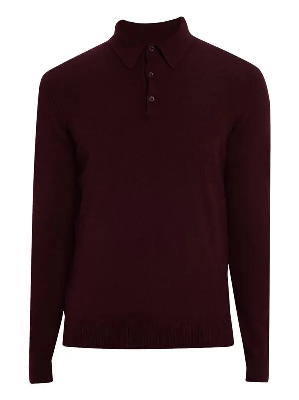 Neiman Marcus Cashmere Long-sleeve Polo Sweater - Dkpurp