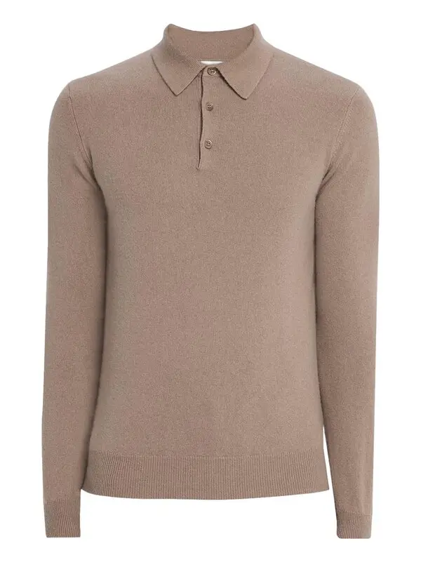 Neiman Marcus Cashmere Long-sleeve Polo Sweater - Dune