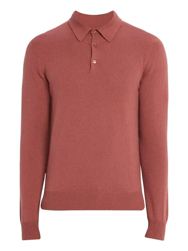 Neiman Marcus Cashmere Long-sleeve Polo Sweater - Mdpink