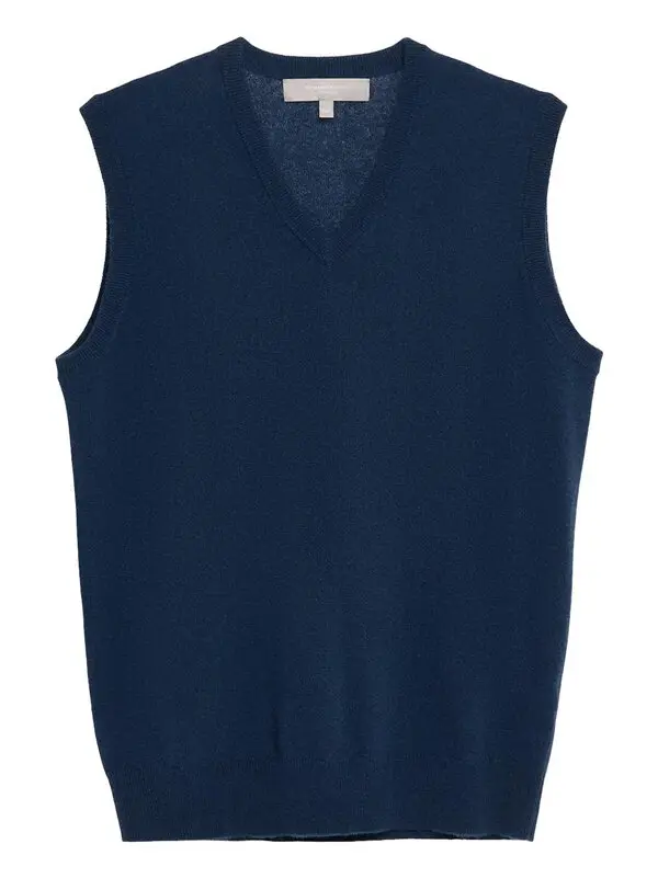 Neiman Marcus Cashmere Knit V-neck Vest - Navy