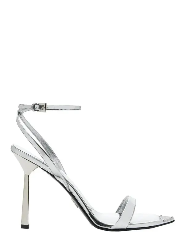 Prada Metallic Leather Heeled Sandals - Silver