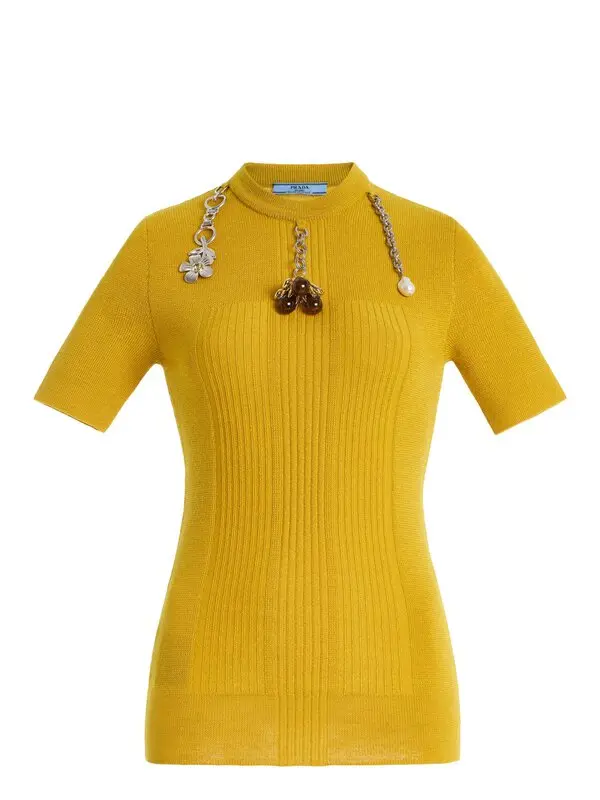 Prada Charm-detailed Knit Wool Top - Yellow