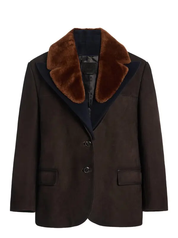 Prada Shearling-trimmed Suede Caban Jacket - Black