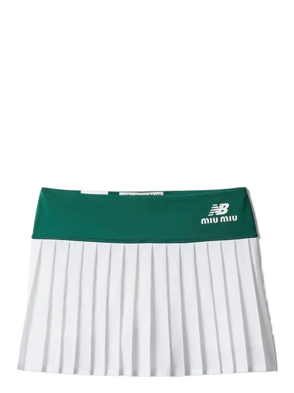 Miu Miu Stretch Technical Jersey Pleated Miniskirt - Greenwhite