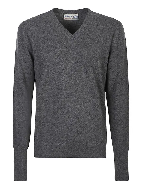BALLANTYNE Plain V-neck Cashmere Sweater - Grey