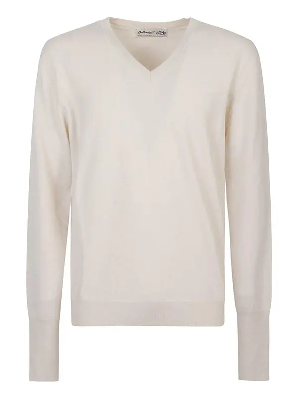 BALLANTYNE Plain V-neck Cashmere Sweater - White