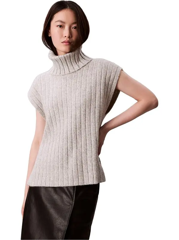 Calvin Klein Ribbed Relaxed Sleeveless Sweater - Light Grey Heather
