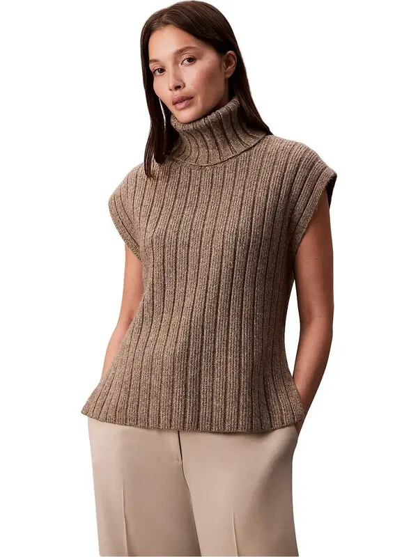 Calvin Klein Ribbed Relaxed Sleeveless Sweater - Walnut Melange