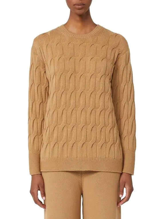 MM BY MAX MARA Cable Stitch Virgin Wool Sweater - Camel
