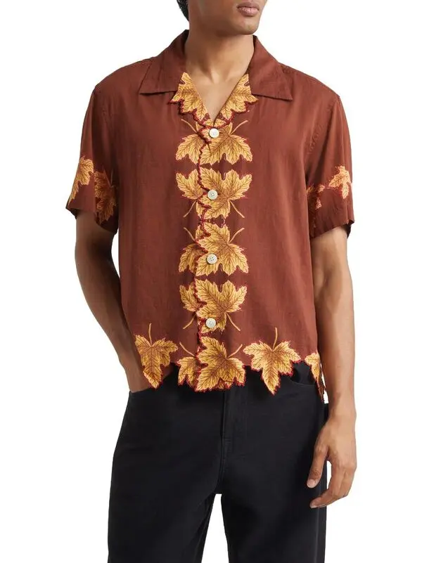 BODE Harvest Floor Leaf Appliqué Camp Shirt - Auburn