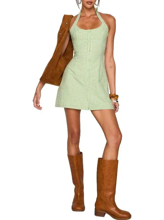 Princess Polly Mallorie Halter Minidress - Green Check