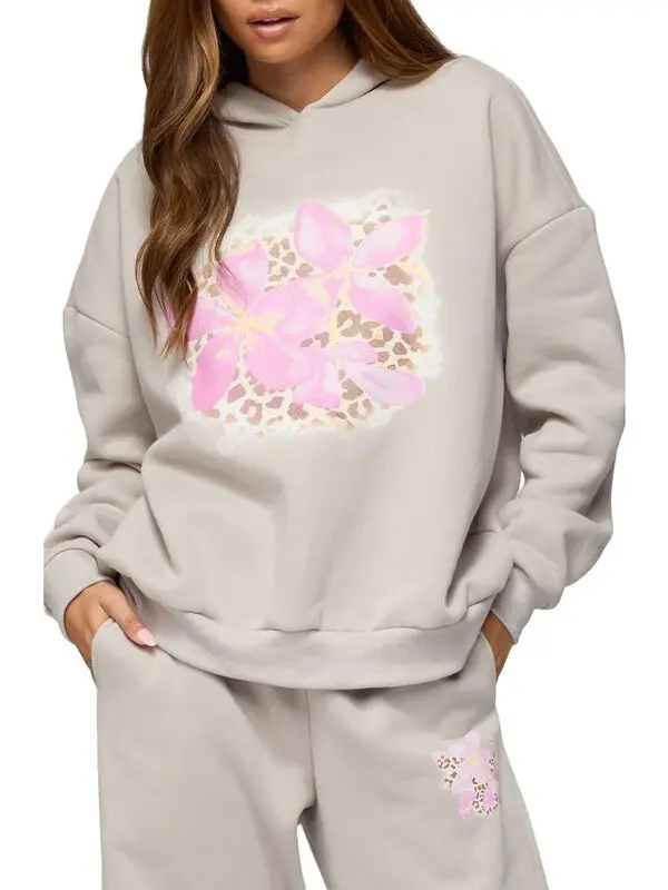 EDIKTED Floral Graphic Hoodie - Beige