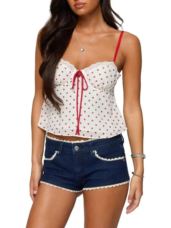 EDIKTED Polka Dot Cami With Cutout - Cream-and-red