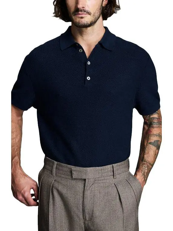 Billy Reid Solid Cotton Piqué Polo Sweater - Navy