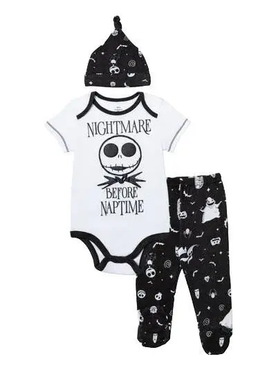 Disney Nightmare Before Christmas Bodysuit, Pants, And Hat Set - White/charcoal