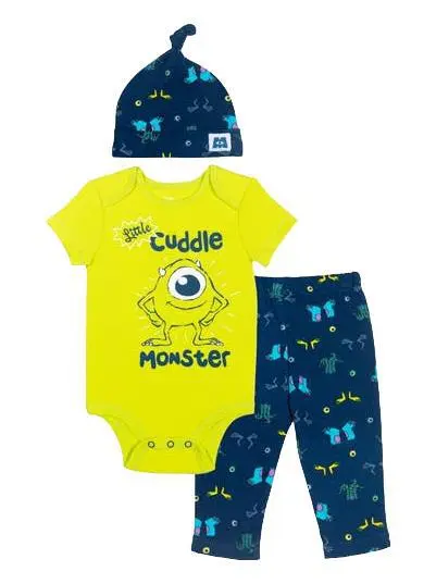 Disney Pixar Monsters Inc Bodysuit, Pants & Hat Set - Mike Wazowski Green Green
