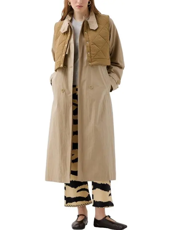 SCALPERS Trench Coat With Removable Gilet - Natural