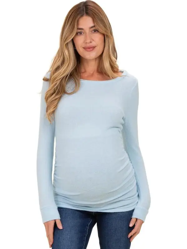 PINKBLUSH Soft Knit Ruched Maternity Top - Blue