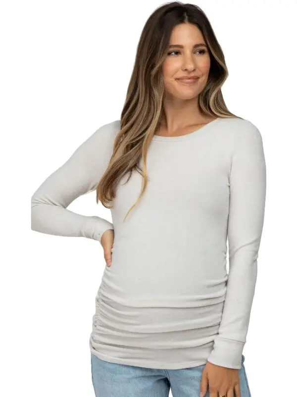 PINKBLUSH Knit Ruched Maternity Top - Cream