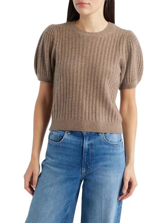 Paige Lucerne Cable Knit Cashmere Sweater - Heather Brown